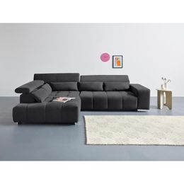 COTTA Ecksofa &raquo;Orion L-Form, B: 310 cm, moderne Steppung, bequeme Wellenunterfederung&laquo; Kopfteilverstellung & 5 Nierenkissen schwarz 100% Polyester B/H