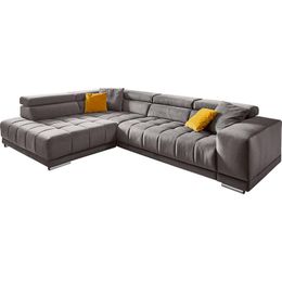 Die PlanBar Ecksofa &raquo;MP-IN15053 L-Form breiter Schenkel&laquo; wahlweise mit Kopfteilverstellung und manueller Vorziehbank grau B/H/T: 323cm x 73cm x 222cm,