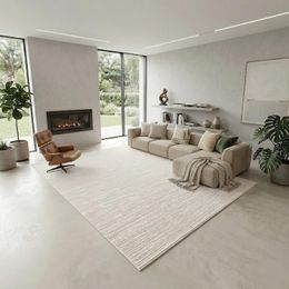 Sehrazat Teppich &raquo;LIMA, auch als L&auml;ufer und in RUnd&laquo; rechteckig 10 mm H&ouml;he Kurzflor, Linienstruktur, leichter Glanz, Wohnzimmer wei&szlig; Polyester, Polypropylen B 