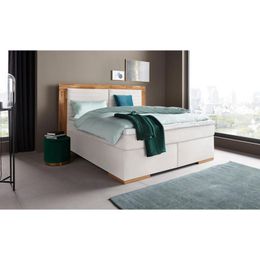 Home Affaire Boxspringbett &raquo;Cup&laquo; mit Massivholzrahmen, mit Topper, in 2 H&auml;rtegraden, in 3 Breiten wei&szlig; Bezug: Luxus-Microfaser (100% Polyester);Bezug:
