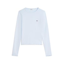 Tommy Jeans Shirt 'Ruffle Slim Long Sleeve' female size XXS Sky blue