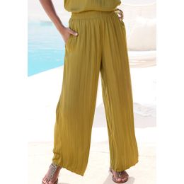 Lascana Damen Palazzohose "mit weiten, plissierten Hosenbeinen", gr&uuml;n, Gr. 40, unifarben, Web, Obermaterial: 100% Polyester, Hosen, mit