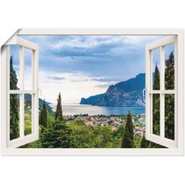 Artland Wandbild &raquo;Gardasee durchs wei&szlig;e Fenster&laquo; Seebilder 1 Stk. tlg. als Alubild, Leinwandbild, Poster in verschied. Gr&ouml;&szlig;en gr&uuml;n B/H/T: 100cm x 70cm, Poster