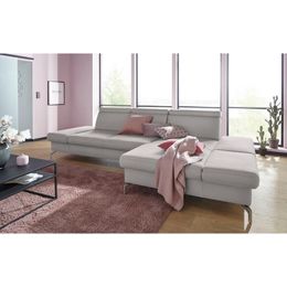 Sit & More sit&more Ecksofa &raquo;Brisbane L-Form&laquo; Fu&szlig;h&ouml;he 15 cm, inklusive Sitztiefen-, Armteil- und Kopfteilverstellung silber Soft clean (98% Polyester, 2% 