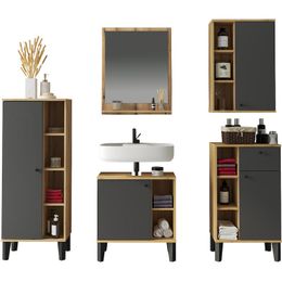 Home Affaire Badm&ouml;bel-Set &raquo;OSLO, Bad im skandinavischen Design, 5-teiliges Badezimmer&laquo; Set, 5 Stk. tlg. schwarz Holzwerkstoff B/H/T: 182cmcm x 190cmcm