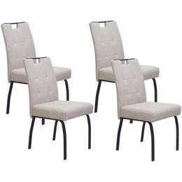Hela 4-Fu&szlig;stuhl &raquo;LINZ, Esszimmerstuhl, Komfortstuhl&laquo; (Set) 4 Stk.XL-Sitz,elegante Griffleiste,Komfortsitz mit Federkern,140kg belastbar beige Metall, 