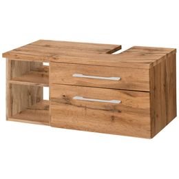 Welltime Waschbeckenunterschrank &raquo;Davos&laquo; Breite 90 cm braun B/H/T: 90cm x 41cm x 47cm, Siphonausschnitt rechts