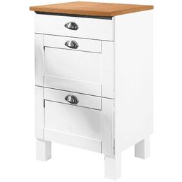 Home Affaire Unterschrank &raquo;Oslo&laquo; 50 cm breit, in 2 Tiefen, mit 23 mm Arbeitsplatte, 3 Schubladen gelb Massivholz Cremefarben, B/H/T: 50cm x 85cm x 
