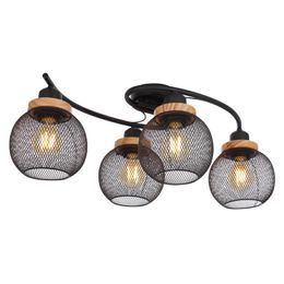 Globo LIGHTING Deckenleuchte &raquo;PABLO&laquo; E27 1 Stk. Deckenlampe Metall schwarz Metallgeflecht Holz K&uuml;che Wohnzimmer schwarz H: 22cm, 1 Stk.