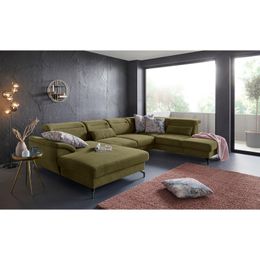 Sit & More sit&more Wohnlandschaft &raquo;Percy U-Form&laquo; 12 cm Fu&szlig;h&ouml;he, Sitztiefenverstellung, wahlweise in 2 Fu&szlig;farben gr&uuml;n B/H/T: 343cm x 77cm x 235cm, Luxus-