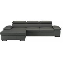 Sit & More sit&more Ecksofa &raquo;Alcudia L-Form&laquo; wahlweise mit Schlaffunktion grau B/H/T: 286cm x 73cm x 174cm, NaturLEDER , Recamiere links,mit Kopfteilverstellung,