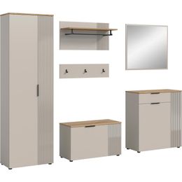 Home Affaire Garderoben-Set &raquo;EDIL, Breite 250 cm, 6-teilig, Front mit hochwertiger L&auml;ngstfr&auml;sung&laquo; Set, Hochschrank, Sitzbank, Paneel, Hakenleiste, 