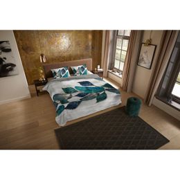 PURE luxury collection Wendebettw&auml;sche &raquo;Phuka&laquo; 3 Stk. Mikrofaser, Pflegeleicht, Rei&szlig;verschluss, Wendeoptik, Bl&auml;tter, gold Microfaser, Obermaterial: 