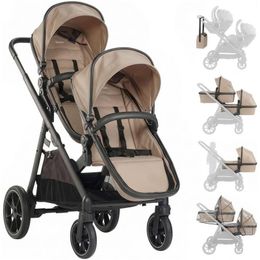 BABYGO Zwillings-Kombikinderwagen &raquo;Duo&laquo; inkl. Wickeltasche u. 2 Regenhauben beige Einheitsgr&ouml;&szlig;e Zwillings-Kombikinderwagen