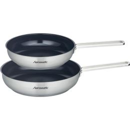 Pfannen-Set &raquo;Hanseatic&laquo; Edelstahl 18/10 Set, je 1x Pfanne 24 cm, 2,2 l, 2 Stk. tlg. Antihaft-Versiegelung, beschichtet, Induktion silber &Oslash; 28cm