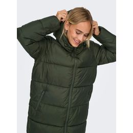 Only Damen Steppmantel "ONLMONTANA LONG PUFFER JACKET NOOS OTW", gr&uuml;n, Gr. S, leicht gl&auml;nzend, unifarben, Steppware, Obermaterial: 100% Polyester,