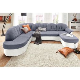 DOMO collection Wohnlandschaft &raquo;ELVA 293x180x84 cm, elegante R&uuml;ckensteppung, U-Form&laquo; whlw. mit Bettfunktion und Federkern wei&szlig; (gepr&auml;gte) Luxus-