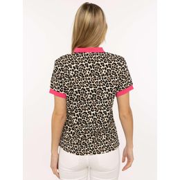 Zwillingsherz Damen Poloshirt "Leo", braun, Gr. XL, Web, Obermaterial: 100% Baumwolle, Shirts, mit Leomuster, kontrastierender Knopfleiste, kurzarm