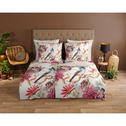 Good Morning Wendebettw&auml;sche &raquo;Inga&laquo; 2 Stk. 100% Baumwolle, 135x200, Rei&szlig;verschluss, Wendeoptik, Vogel Blume, Sand beige Renforc&eacute;, Obermaterial: 100% 