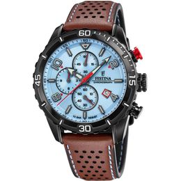 Festina Herren Chronograph Armbanduhr, Quarzuhr, Herrenuhr, Stoppfunktion, Lederarmband blau Einheitsgr&ouml;&szlig;e