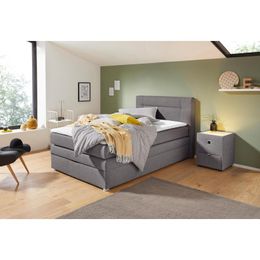 Jockenh&ouml;fer Boxspringbett &raquo;Carmen&laquo; mit Bettkasten und Topper, erh&auml;ltlich in 120 & 140cm Breite grau Strukturstoff, Liegefl&auml;che B/L: 120cm x 200cm, H2 + H2, 