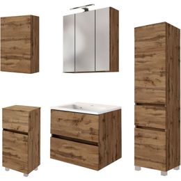 Welltime Badm&ouml;bel-Set &raquo; M&ouml;bel Baabe Waschtisch-Set 3tlg. oder 5tlg.&laquo; 5 Stk. tlg. braun Holzwerkstoff Set 13 5tlg.: Waschtisch 60cm breit, 
