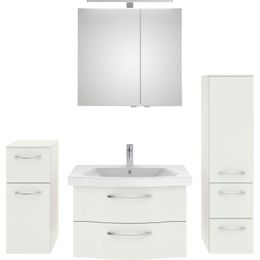 Badm&ouml;bel-Set &raquo;6005 Sprint 4-teilig, Keramik-Waschtisch mit LED-Spiegelschrank&laquo; 5 Stk. tlg. wei&szlig; Holzwerkstoff B/H/T: 142cmcm x 200cmcm x 46cmcm