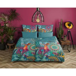 HIP Wendebettw&auml;sche &raquo;Lovise&laquo; 2 Stk. Mako-Satin, 135x200, Rei&szlig;verschluss, Wendeoptik, Mandala Blumen Petrol bunt Satin, Obermaterial: 100% Baumwolle B/