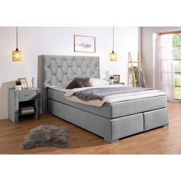 Home Affaire Boxspringbett &raquo;Chalon, in verschiedenen Breiten&laquo; inkl. Topper, wahlweise in H2, H3 oder H4 erh&auml;ltlich grau Samtvelours, Liegefl&auml;che B/L: 