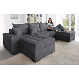 Collection AB Wohnlandschaft &raquo;Josy XL U-Form, B: 313 cm in Cord, Cord-Mix&laquo; Schlaffunktion, Bettkasten & 2 Zierkissen, Federkern grau 100% Polyester B/
