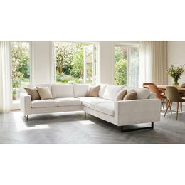 OTTO home Ecksofa &raquo;Pinto, XXL, 250/290 cm, langer Schenkel, Ottomane&laquo; Cord, Chenille, Lederoptik, mit Keder, Metallf&uuml;&szlig;e, Wellenunterfederung beige 90%