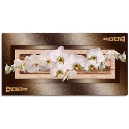 Artland Leinwandbild &raquo;Wei&szlig;e Orchideen mit goldenen Vierecken&laquo; Blumen 1 Stk. tlg. auf Holzrahmen gespannt wei&szlig; Leinwand B/H/T: 60cm x 30cm, Leinwandbild Blumen