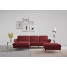 Sit & More sit&more Ecksofa &raquo;Fashion L-Form&laquo; wahlweise mit Kopfteilverstellung, Vorziehsitz, motorisch, Nickelf&uuml;&szlig;e rot B/H/T: 253cm x 84cm x 165cm, Luxus-