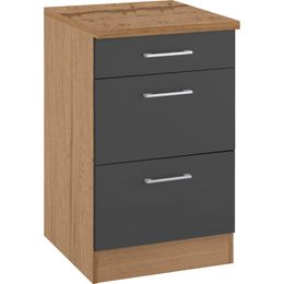 KOCHSTATION Auszugsunterschrank &raquo;KS-Colmar&laquo; 50 cm, mit Metallgriff, alles sofort greifbar dank zwei gro&szlig;er Ausz&uuml;ge grau Holzwerkstoff wotaneiche, B/H/