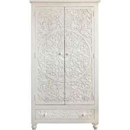 OTTO home Kleiderschrank &raquo;Fenris&laquo; pflegeleichtes Mangoholz, mit dekorativen Schnitzereien, H&ouml;he 180 cm beige Massivholz Cremefarben, B/H/T: 100cm x 