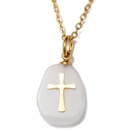 Firetti Damen Kette mit Anh&auml;nger &raquo;Schmuck Geschenk Kreuz&laquo; Made in Germany - mit Rosenquarz, Quarz oder Amethyst grau Edelstahl, L: 45 B: 2mm