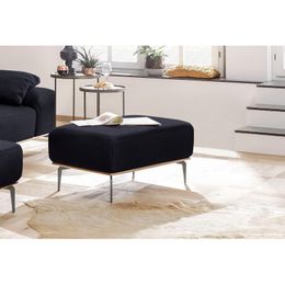 W.Schillig Polsterhocker &raquo;run&laquo; mit elegantem Holzsockel, F&uuml;&szlig;e in Silber matt, Breite 75 cm blau Flachgewebe W82 Q2 (74% Polyacryl, 26% Polyester) 