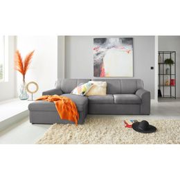 DOMO collection Ecksofa &raquo;Topper, elegant und zeitlos, kompaktes Stellma&szlig; 245/155cm, L-Form&laquo; mit Recamiere, wahlweise mit Schlaffunktion grau B/H/T: 