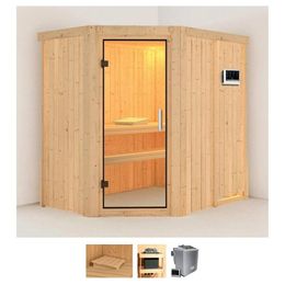 Karibu Sauna &raquo;Clara&laquo; Set, Ofen 9 kW Bio externe Strg easy beige Bio-Kombiofen, externe Steuerung, 9 kW
