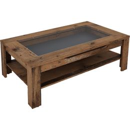 ByLiving Couchtisch &raquo;RALPH&laquo; Tischplatte mit Glaseinlage, Stauraum, 1 Schubkasten, Rollschubf&uuml;hrung braun B/H/T: 110cm x 43cm x 67cm