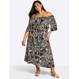 sheego Damen Maxikleid "Maxikleid", schwarz-wei&szlig;, Gr. 56, gebl&uuml;mt, gemustert, 100% Viskose, Kleider