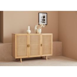LeGer Home by Lena Gercke Sideboard &raquo;Lina&laquo; Sideboard, Melinoberfl&auml;chen, Mit Rattan Einsatz, 4 Innenf&auml;cher, teilmassiv beige B/H/T: 120cm x 82cm x 42cm