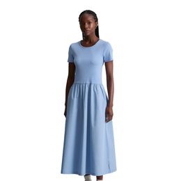 Marc O'Polo Damen Jerseykleid "mit Baumwoll-Popelinerock", blau, Gr. M, MARC O'POLO DENIM, unifarben, Obermaterial: 96% Baumwolle, 4% Elasthan, Kleider
