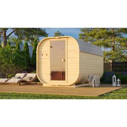 Karibu Fasssauna &raquo;Quadro 3&laquo; beige Bio-Kombiofen, externe Steuerung, 9 kW