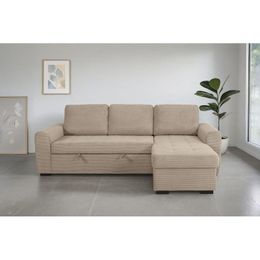 Trends by HG Ecksofa &raquo;Poll L-Form, B: 245 cm&laquo; mit Schlaffunktion & Bettkasten beige 92% Polyester;8% Nylon B/H/T: 245cm x 85cm x 155cm, Cord, 