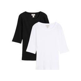 bonprix Damen T-Shirt, schwarz-wei&szlig;, Gr. 36, Obermaterial: 95% Baumwolle, 5% Elasthan, Shirts, aus Baumwoll-Elasthan-Mix, schmale Passform,