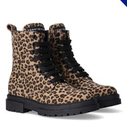 Tommy Hilfiger M&auml;dchen Schn&uuml;rboots, Gr. 36, braun, Textil, Veloursleder, Schuhe, Rei&szlig;verschlussboots, Herbstboots im angesagten Leo-Look