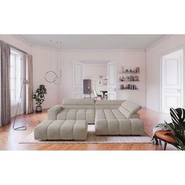 COTTA Ecksofa &raquo;Orion L-Form, B: 310 cm, moderne Steppung, bequeme Wellenunterfederung&laquo; Kopfteilverstellung & 5 Nierenkissen beige 100% Polyester B/H/T