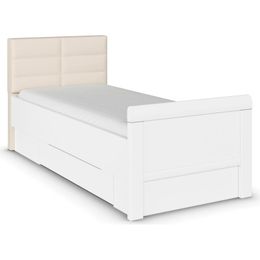 Rauch Stauraumbett &raquo;Bett Einzelbett Stollenbett Bettk&auml;sten EVELYN&laquo; in Komforth&ouml;he mit Polsterkopfteil sowie Schubladen MADE IN GERMANY wei&szlig; 