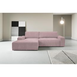 WERK2 Ecksofa &raquo;Rotterdam-L, kuschelweicher Cord oder Breitcord, L-Form, Breite 267 cm&laquo; Design Ecksofa mit Schlaffunktion & Bettkasten, Cord, Rose rosa